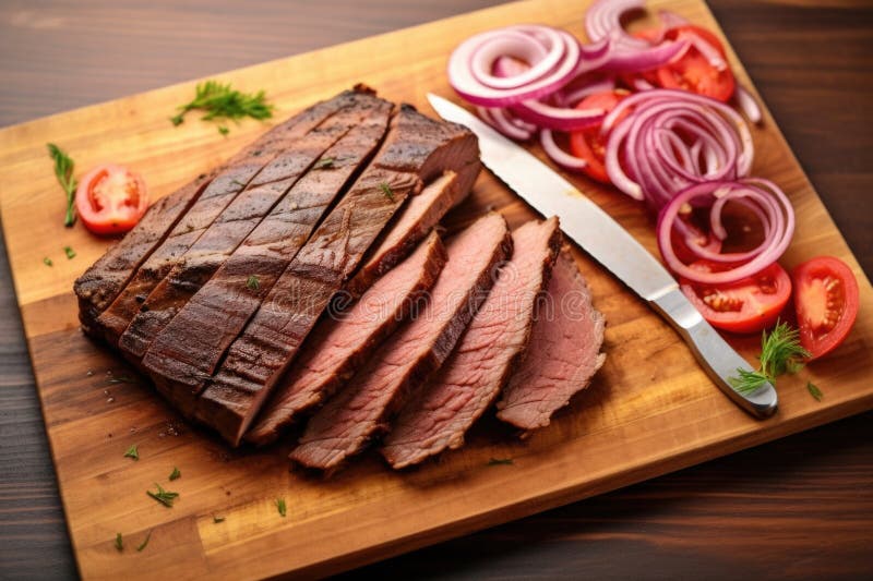 Overhead View of Brisket Slices Placed on a Chopping Board Stock Image ...