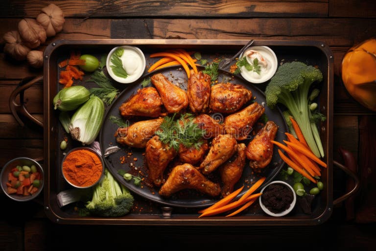 Overhead View of Buffalo Wings on Board Stock Illustration ...