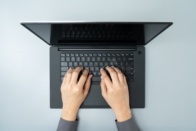 Overhead View of Business Man Busy Using Laptop Stock Image - Image of ...