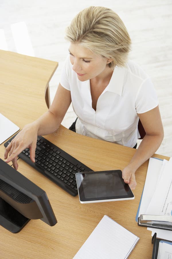 Overhead View of Businesswoman Working at Desk Stock Photo - Image of ...