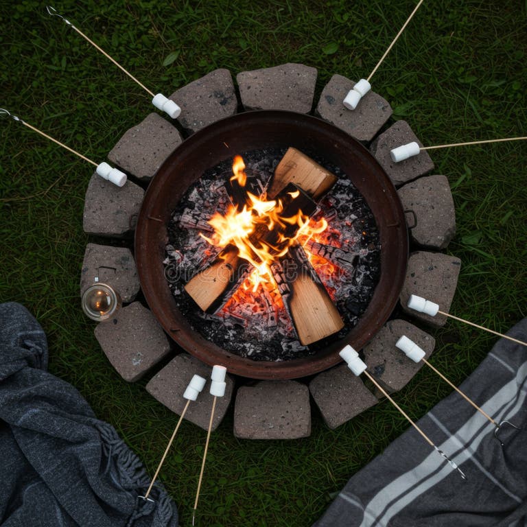 Overhead View of Campfire with Roasting Marshmallows Stock Illustration ...