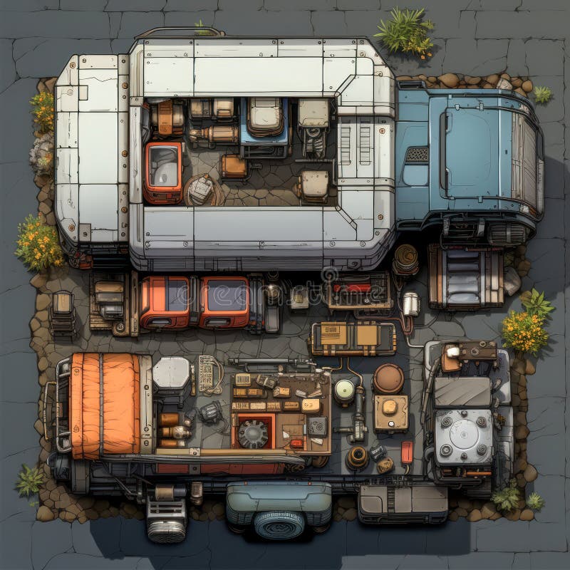 Overhead View of a Car in a Compact Workshop Setting Stock Image ...