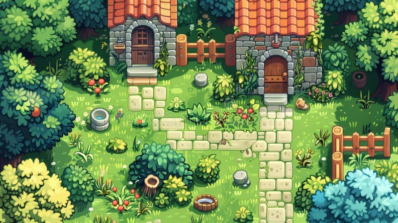 Overhead View of a Chibi Style Pixel Art Game Environment Stock ...