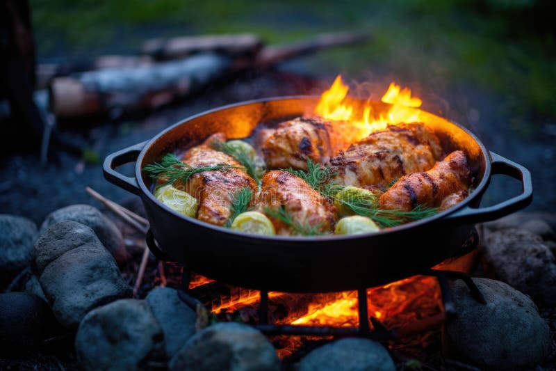 Overhead View of a Chicken Roasting on a Spit Stock Illustration ...
