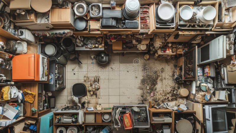 Overhead View of a Cluttered Room Filled with Assorted Household Items ...