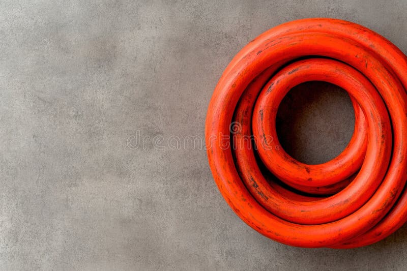Overhead View of Coiled Fire Hose on Neutral Gray Surface for Emergency ...