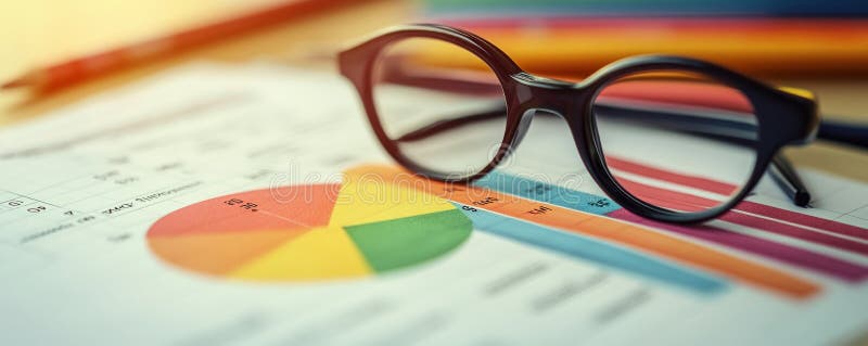 Overhead View of Colorful Charts, Pie Graphs, and Various Study ...