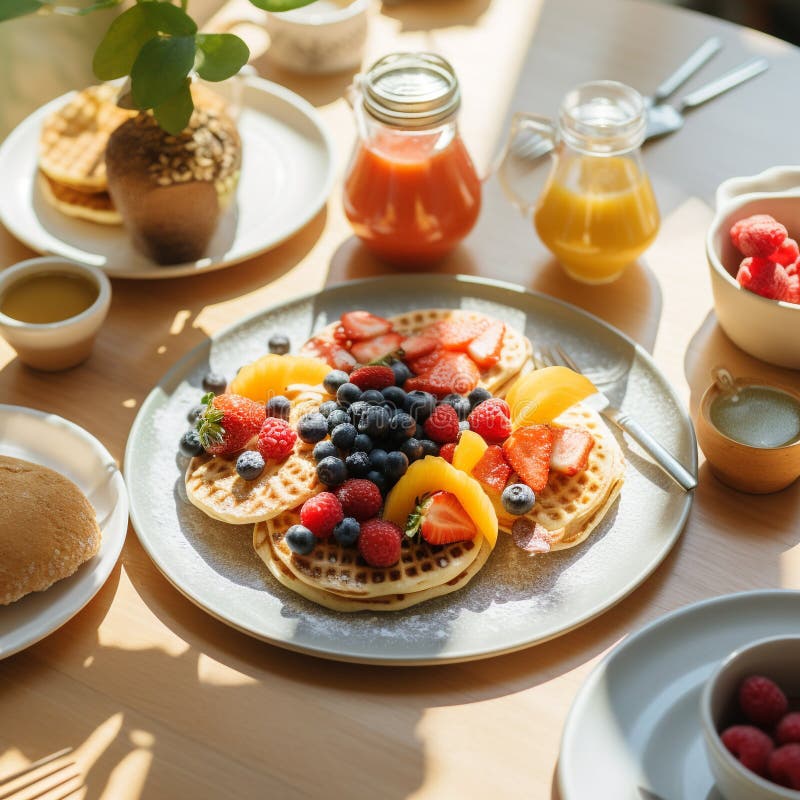 Overhead View of Communal Breakfast Scene, Highlighting Shared Meals in ...
