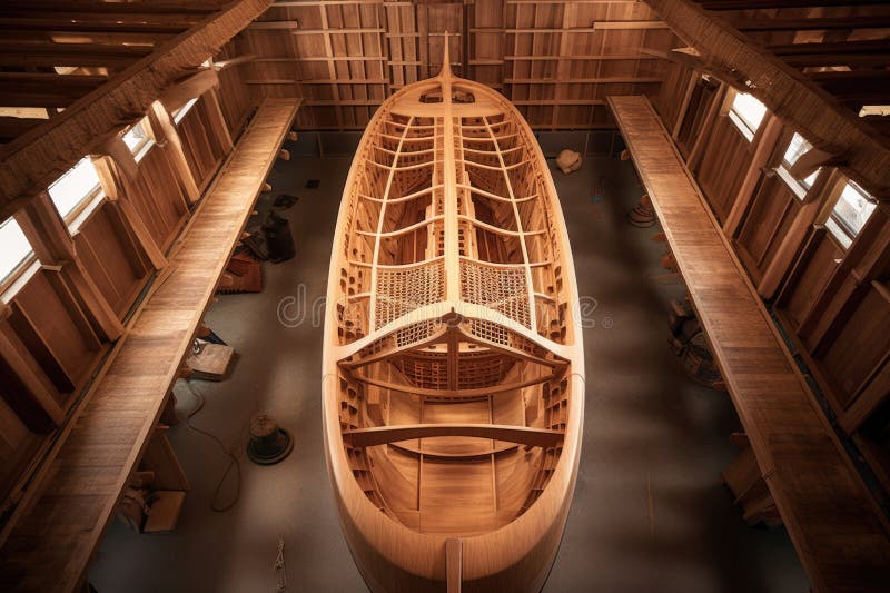 Overhead View of Completed Wooden Boat Hull Stock Illustration ...