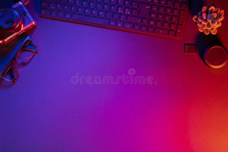 Overhead View of Computer Keyboard with Camera on Illuminated Table ...