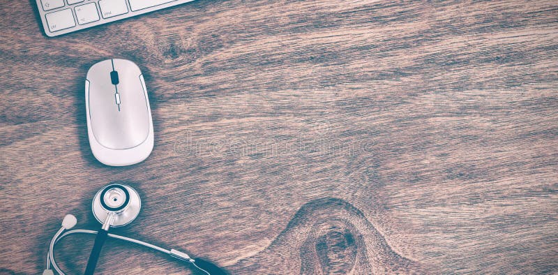 Overhead View of Computer Mouse and Keyboard with Stethoscope Editorial ...