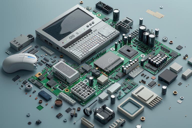 Disassembled Computer Components: Flat Lay of Motherboard Parts Stock ...