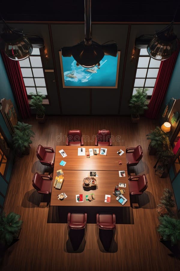 Overhead View of Conference Room with Chairs and Projector Stock ...