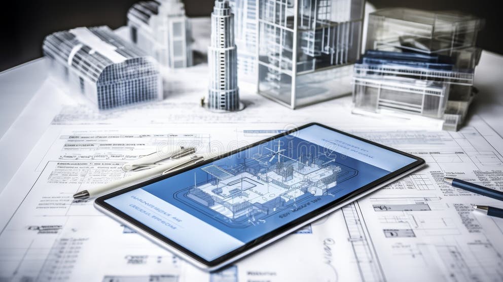 Overhead View of a Construction Project Plan Featuring Gantt Chart and ...