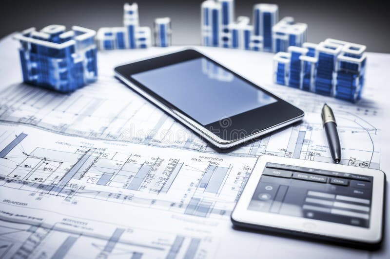 Overhead View of a Construction Project Plan with Gantt Chart and ...