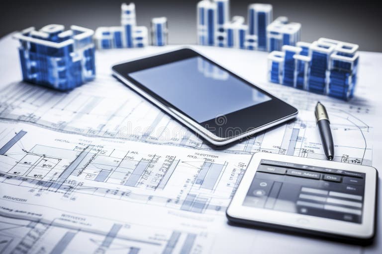 Overhead View of a Construction Project Plan with Gantt Chart and ...