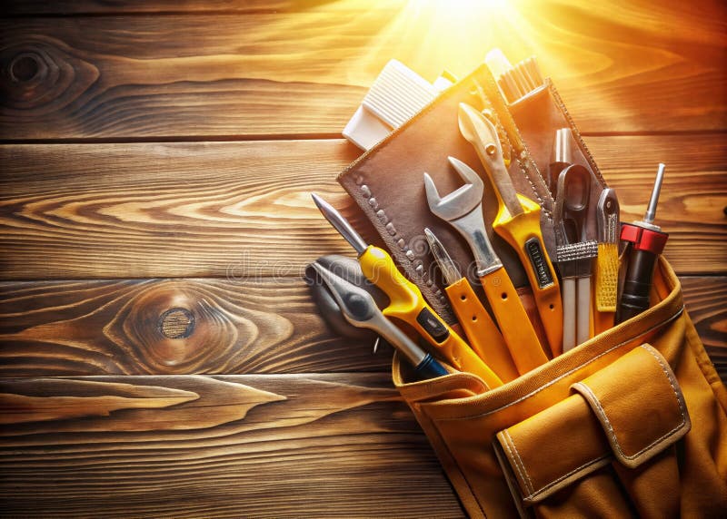 Overhead View of a Construction Workers Essential Tool Belt a ...