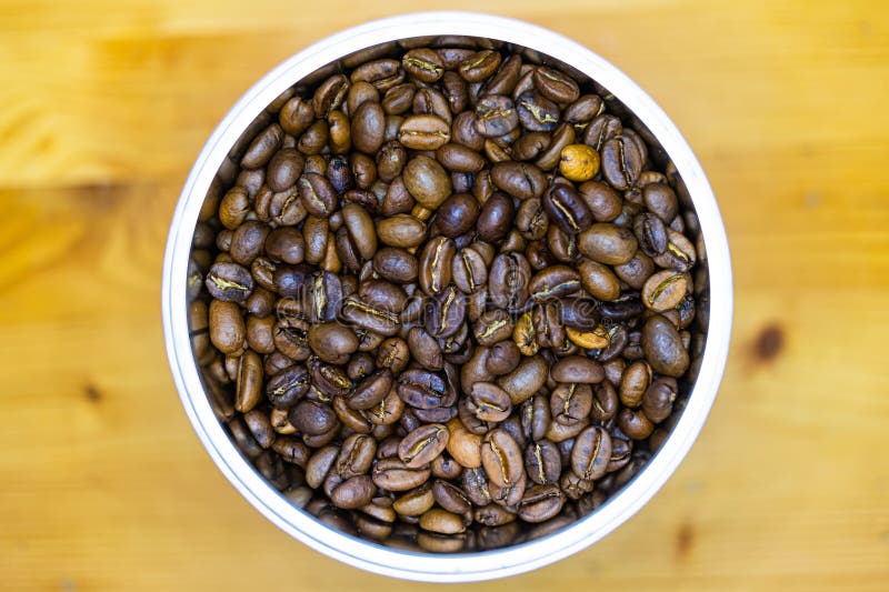 Overhead View of a Container Filled with Roasted Coffee Beans. Stock ...