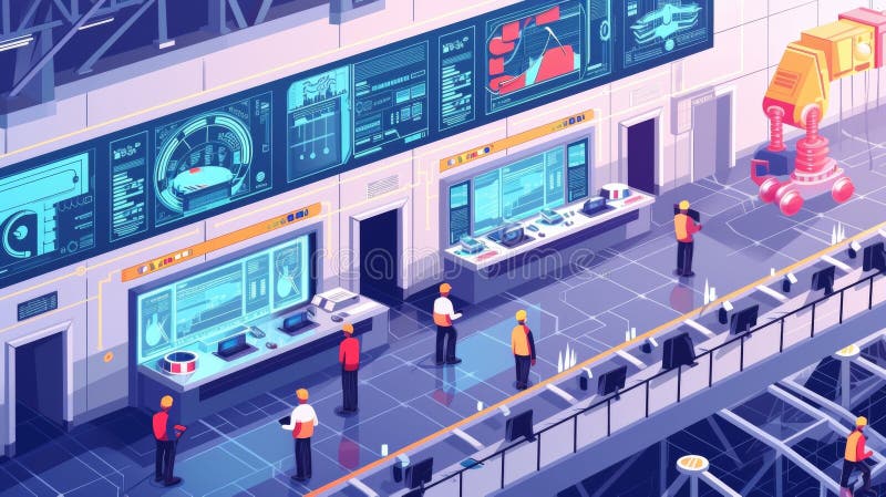 An Overhead View of a Control Center with Multiple Screens Displaying ...