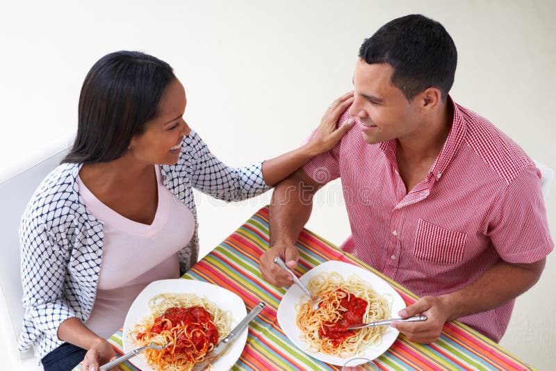Overhead View of Couple Eating Meal Together Stock Photo - Image of ...