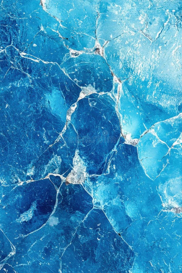 Deep Blue Ice Surface Showing Cracks and Textures from Above Stock ...