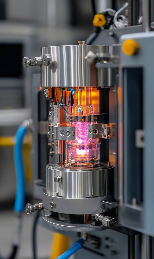 Overhead View of a Cryogenic Quantum Computing Set with Intricate ...