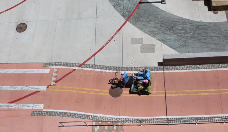 Overhead View of Bicycle Path with Cycle Rickshaw, Austin Texas, USA ...