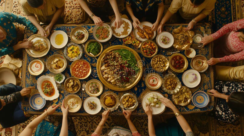 Group of People Sharing Traditional Food for Ramadan Feasting ...