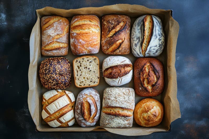 An Overhead View of a Delectable Variety of Freshly Baked Artisan Bread ...