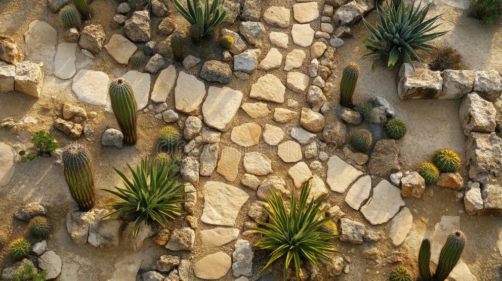 Overhead View of a Desert Garden Path Stock Illustration - Illustration ...