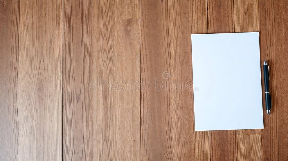 Overhead Desk View with Paper at Right. Split Layout and Clear Light ...