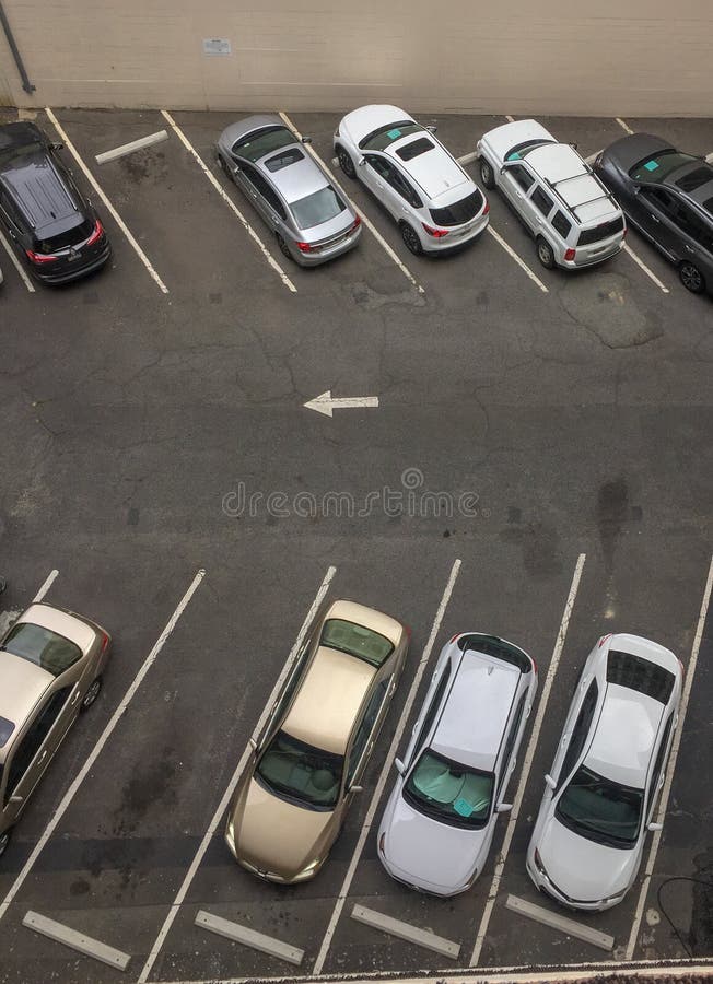 Overhead View of a Diagonal Car Park Stock Photo - Image of place, road ...