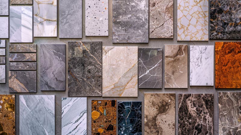An Overhead View of Different Marble and Stone Samples, Arranged in an ...