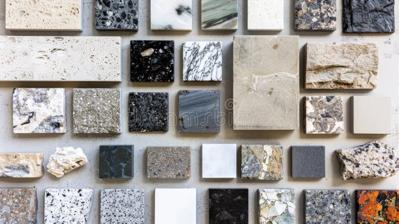 An Overhead View of Different Marble and Stone Samples, Arranged in an ...