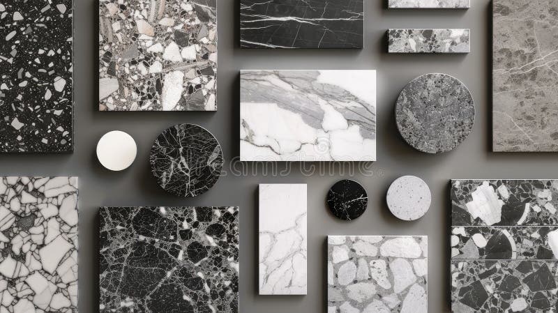 An Overhead View of Different Marble and Stone Samples, Arranged in an ...