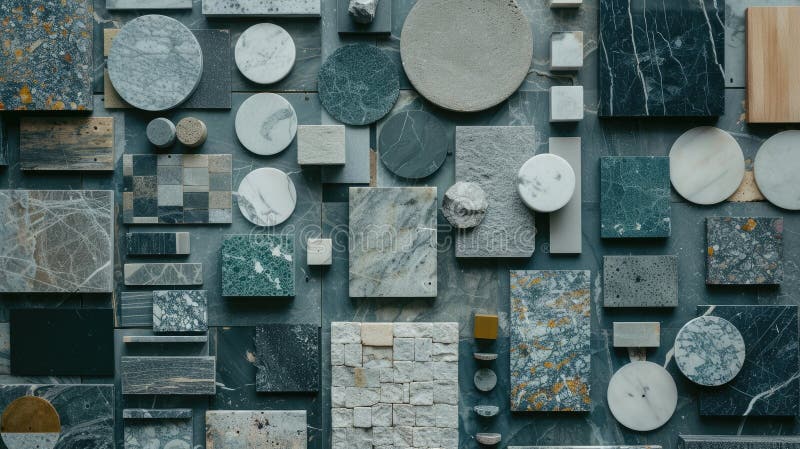 An Overhead View of Different Marble and Stone Samples, Arranged in an ...