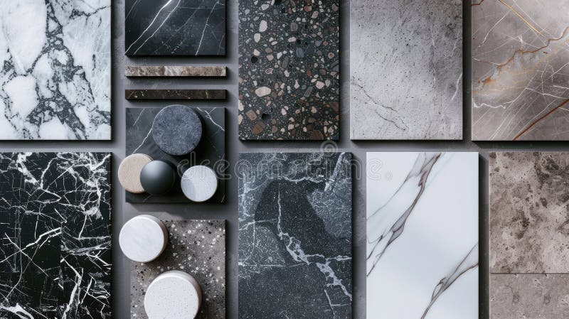 An Overhead View of Different Marble and Stone Samples, Arranged in an ...