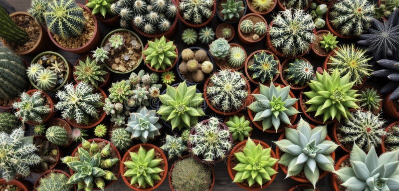Overhead View of Diverse Cacti and Succulents Arranged in Store Display ...