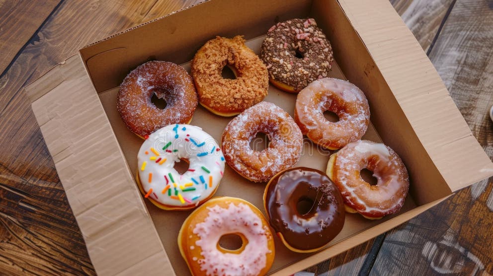 Overhead View of Donuts in Cardboard Box. Generative Ai Stock Image ...