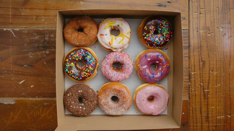 Overhead View of Donuts in Cardboard Box. Generative Ai Stock Image ...