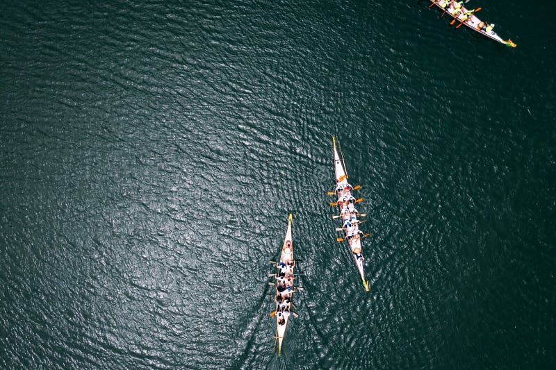 Overhead View of Dragon Boat Races on a Lake Stock Image - Image of ...