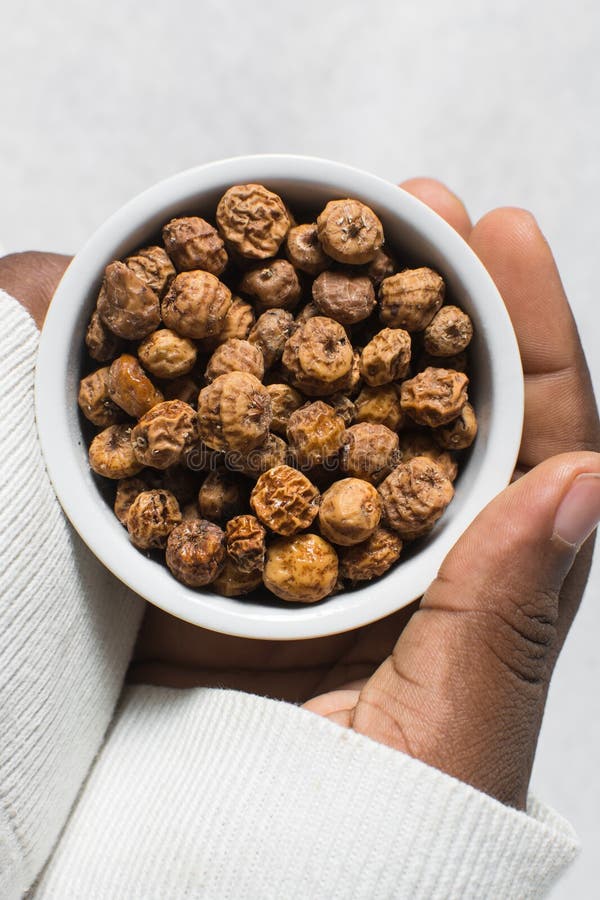Overhead View of Dried Tiger Nuts in a White Bowl Stock Photo - Image of background, horchata ...