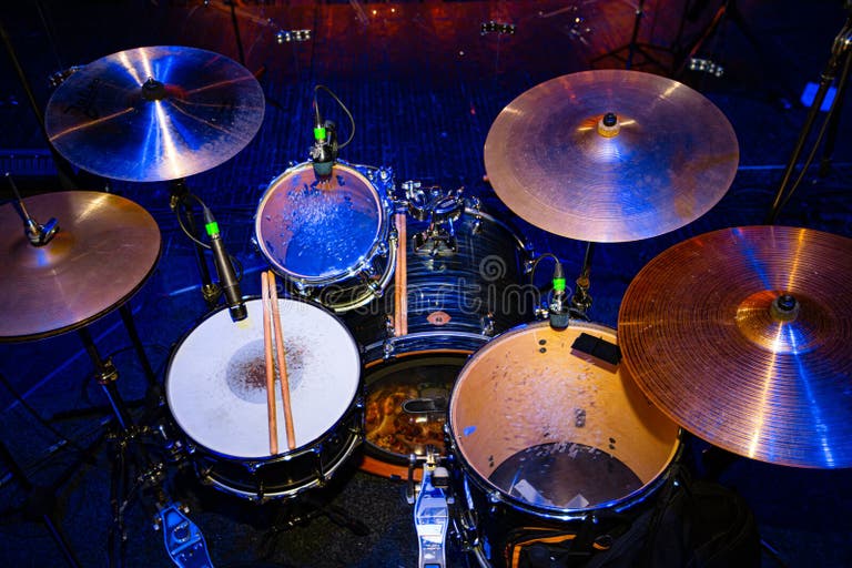 Overhead View of a Drum Set on Stage Stock Photo - Image of high ...