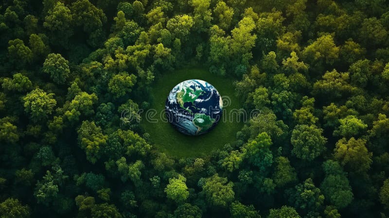 Overhead View of Earth Model Surrounded by Wilderness Representing ...