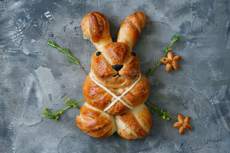 Overhead View of an Easter Bunny Rabbit Made from Hot Cross Buns Stock ...
