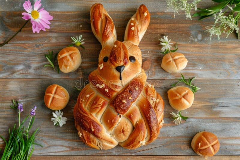 Overhead View of an Easter Bunny Rabbit Made from Hot Cross Buns Stock ...
