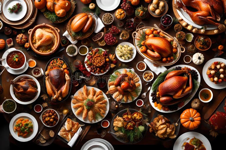 An Overhead View of an Elegant Thanksgiving Buffet Spread, Featuring a ...