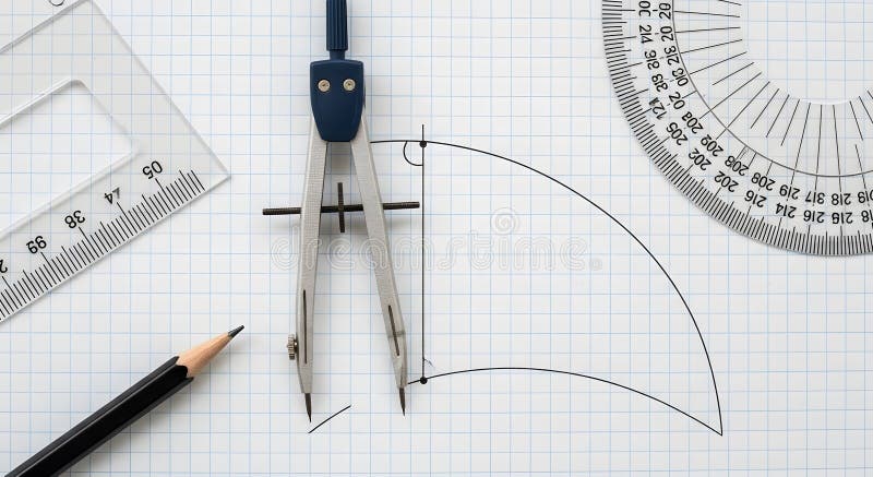 Mathematical Tools on Graph Paper, Showing a Compass and Ruler with an ...