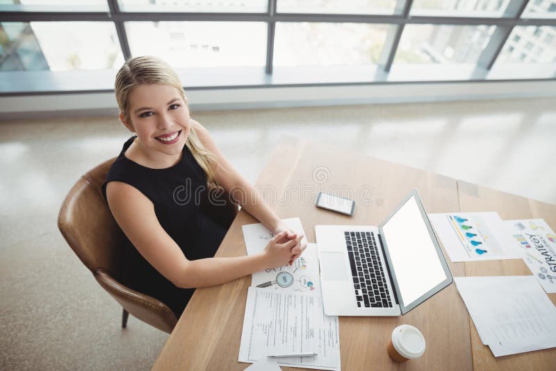 Overhead View of Executive Working at Desk Stock Image - Image of ...