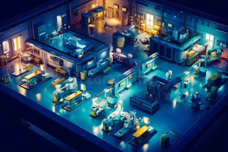 Overhead View of Factory with Lot of Machines and Machinery in it Stock ...